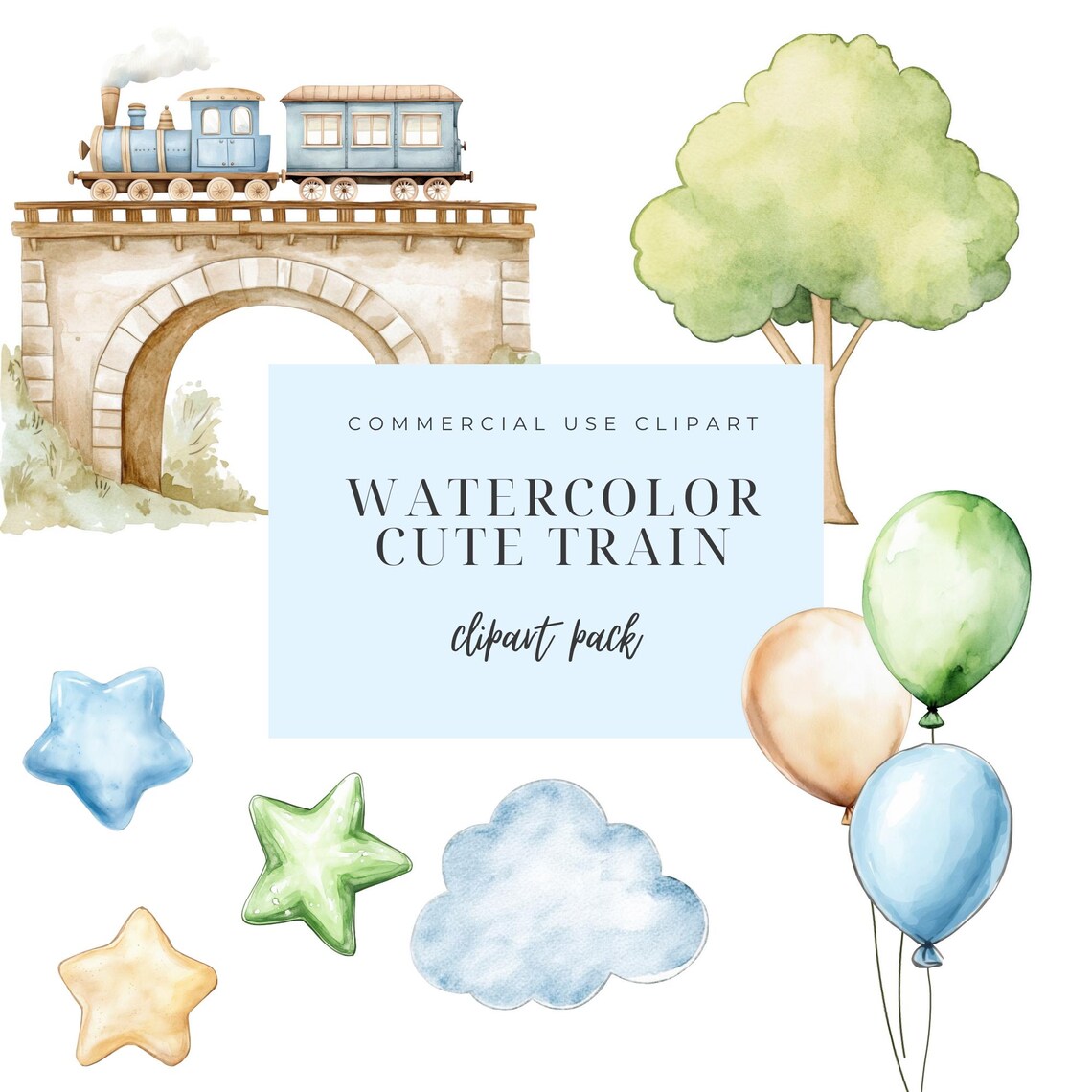 Train Clipart, Train Watercolor , Baby Boy Watercolor Clipart, Train ...