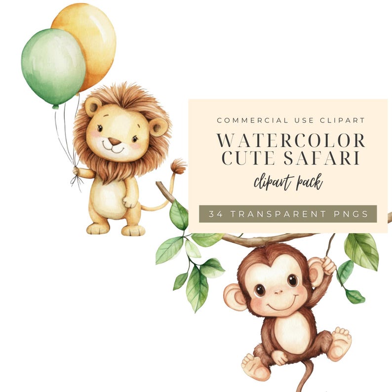 Safari Clipart, Safari Watercolor Clipart, Safari Animals, Jungle ...