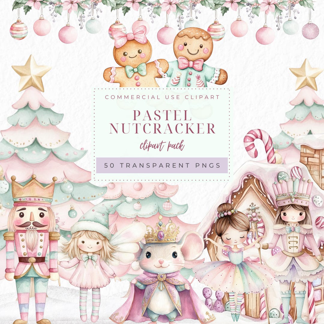 Pastel Nutcracker Clipart: Watercolor Christmas Ballet PNG (instant ...