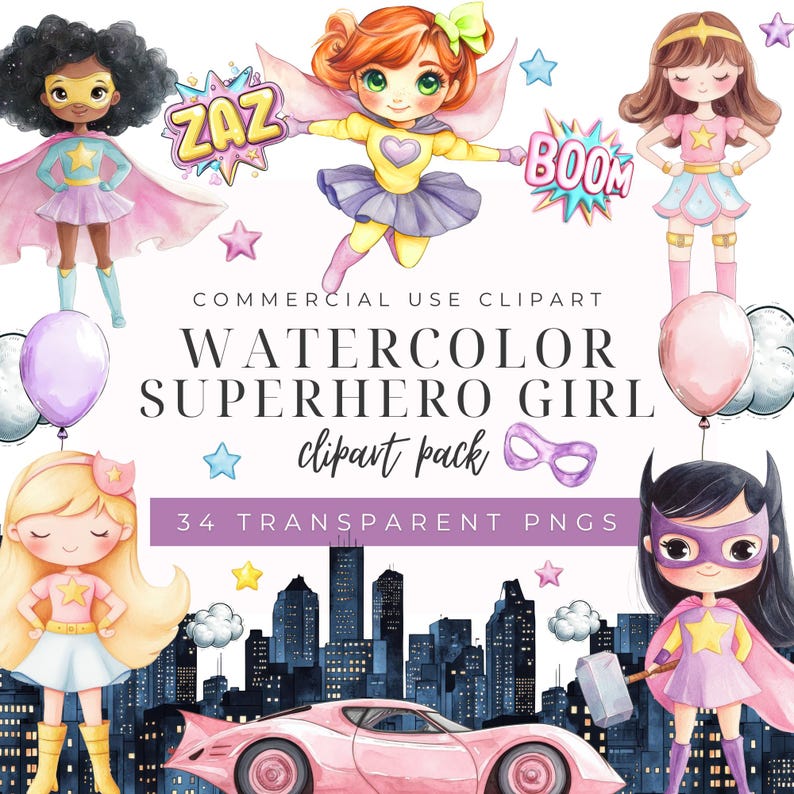 Super Hero Girl Clipart, Pink Super Hero, Watercolor Super Hero Girl ...