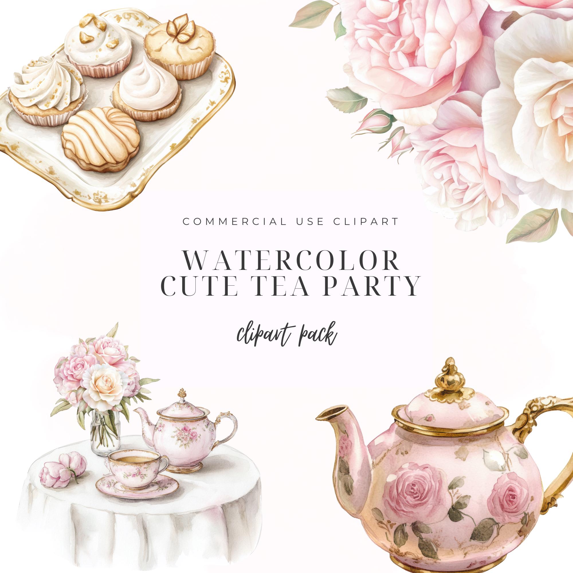 Tea Party Clipart, Victorian Tea Party, Teapot Clipart, Vintage Teapot ...
