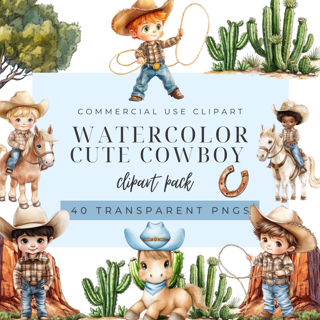 Cowboy Watercolor Clipart, Cute Cowboy Png, Wild West Clipart, Cowboy ...