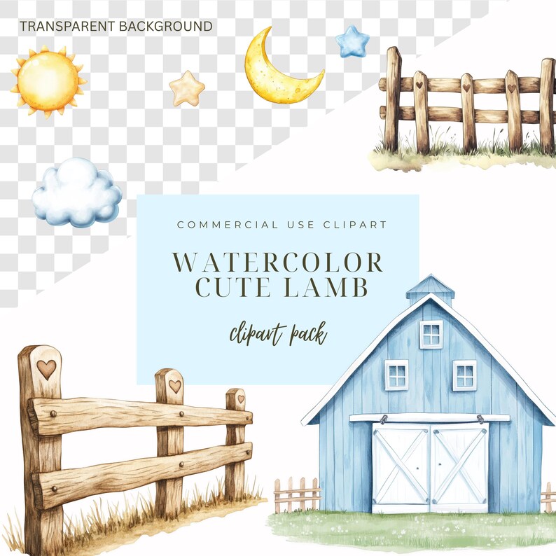 Watercolor Lamb Clipart: Blue Sheep PNG Images (digital Download, 300 ...