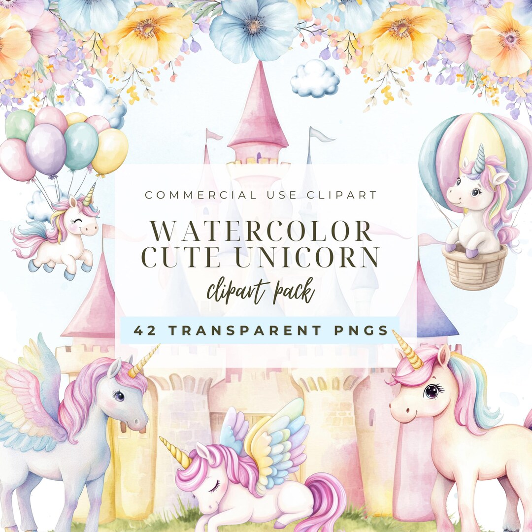 Unicorn Clipart, Cute Unicorn Clipart, Pastel Unicorn Clipart, Pegasus ...