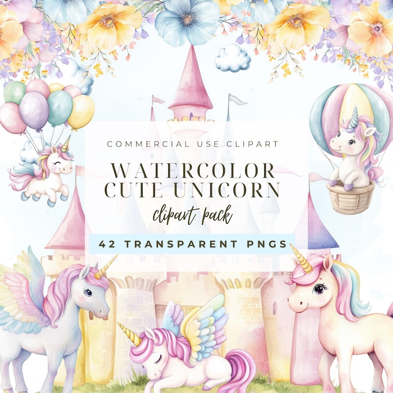Watercolor Unicorn Clipart: Rainbow Pegasus, Nursery Art (digital ...