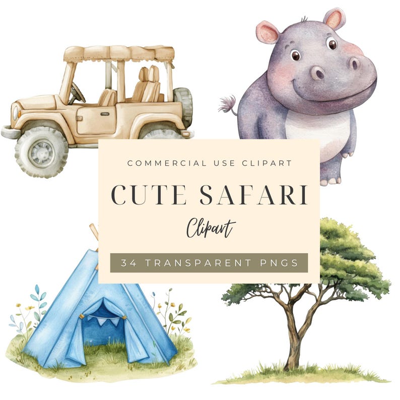 Safari Clipart, Safari Watercolor Clipart, Safari Animals, Jungle ...