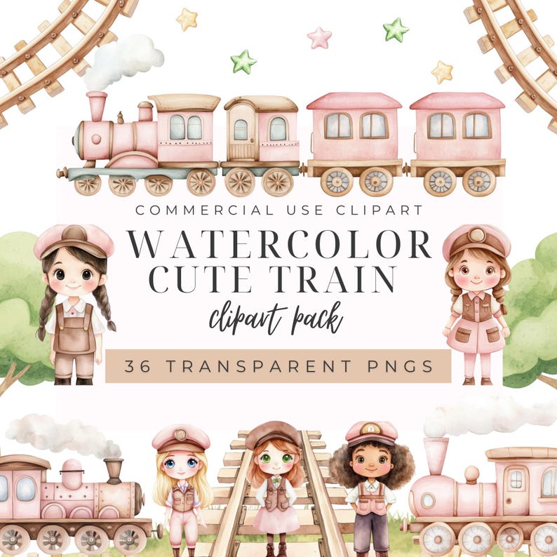 Train Clipart, Train Watercolor , Baby Girl Watercolor Clipart, Train ...