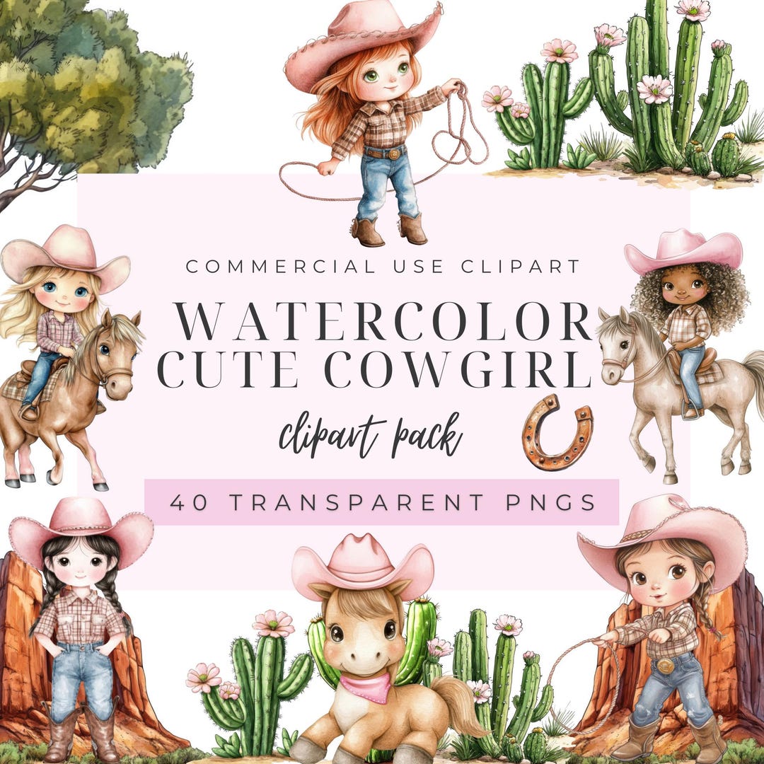 Cowgirl Clipart, Cute Cowgirl, Wild West Clipart, Pink Cowgirl Png ...