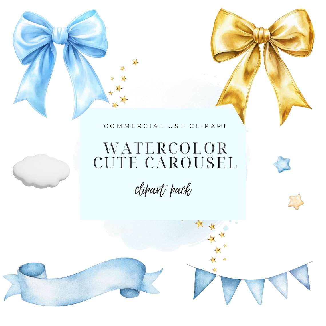 Blue Carousel Clipart, Carousel Watercolor Clipart, Carousel Horse ...