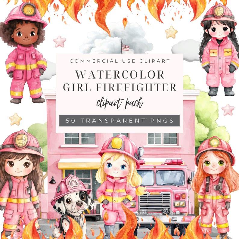 Firefighter Clipart, Firefighter Girl Png, Pink Fire Truck, Firefighter ...
