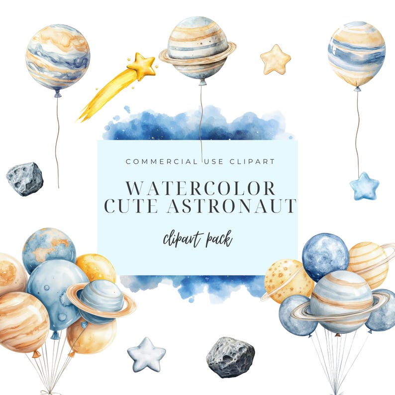 Watercolor Astronaut, Space Clipart, Outer Space, Rocket Clipart, Cute ...