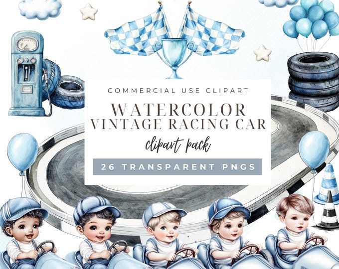 Racing Car Clip Art, Watercolor Sports Car, Nursery Decor (JPG Set ...