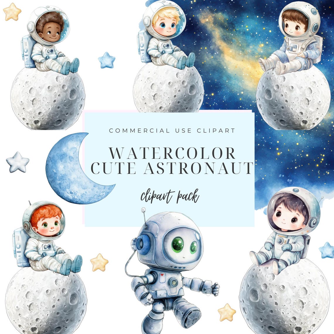 Watercolor Astronaut, Space Clipart, Outer Space, Rocket Clipart, Cute ...