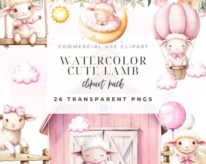 30 Watercolor Lamb Clipart, Lamb PNG, Cute Lamb Clip Art PNG Clipart ...