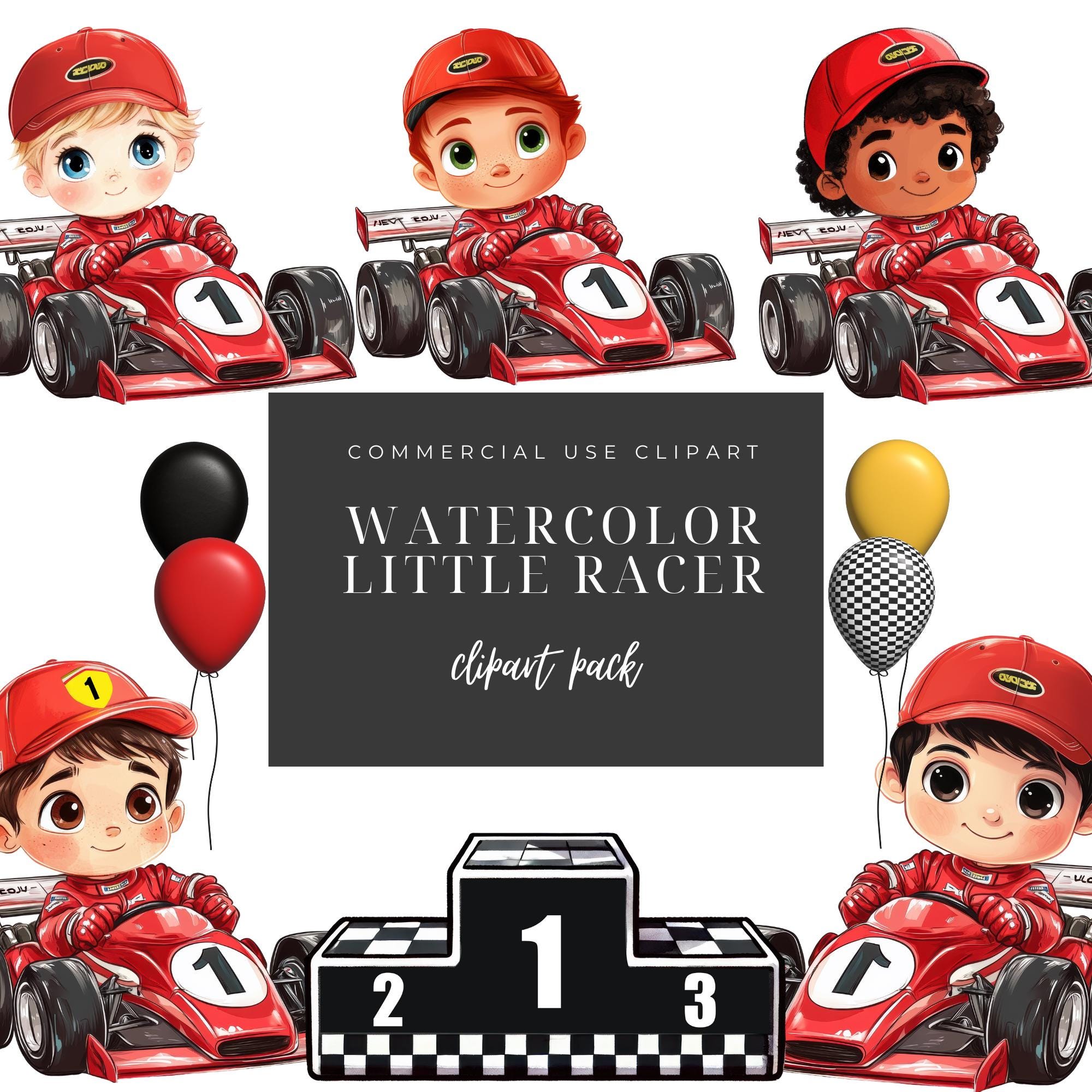 Racing Clipart, Race Car Clipart, Vintage Racing, Watercolor Cars, Red ...