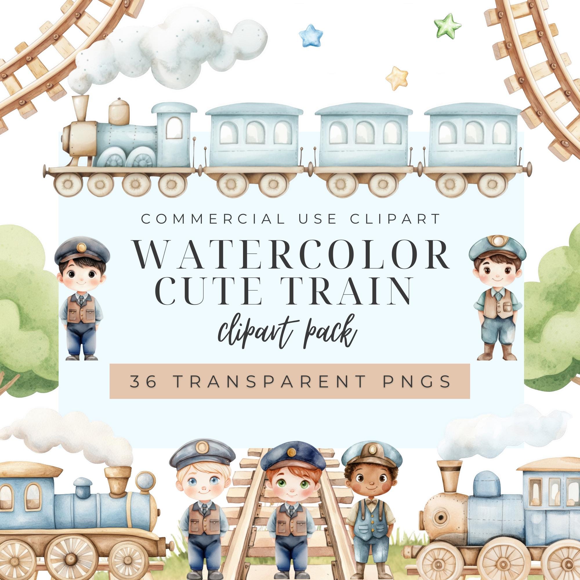 Train Clipart, Train Watercolor , Baby Boy Watercolor Clipart, Train ...