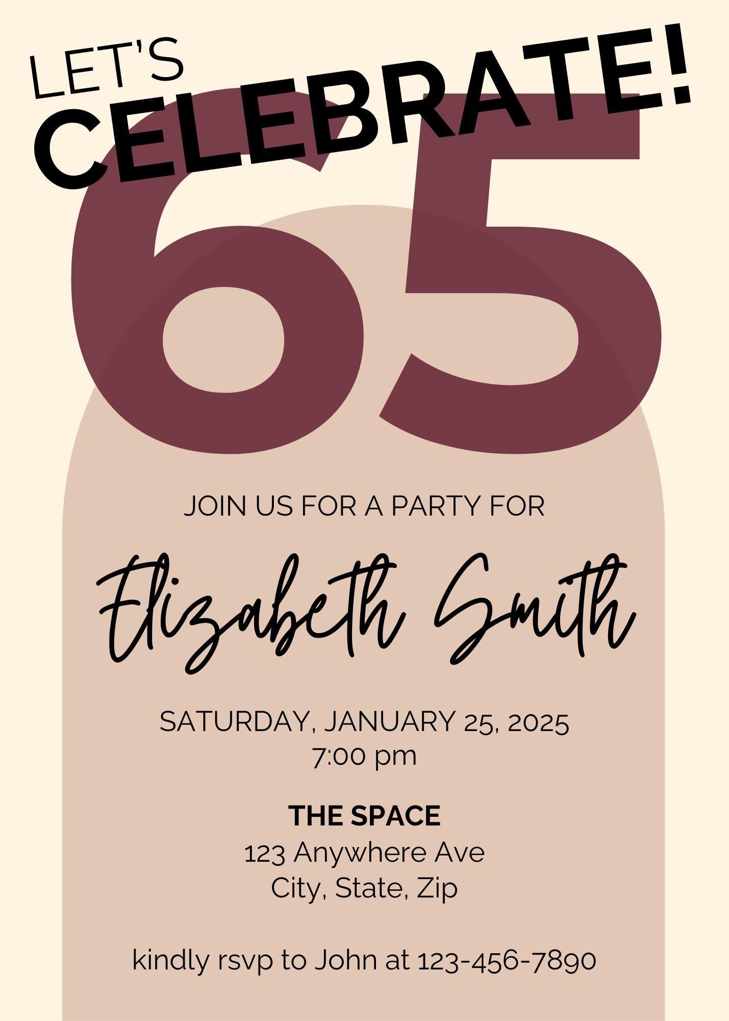 Let's Celebrate! 65th Birthday Invitation, Editable 65 Birthday ...