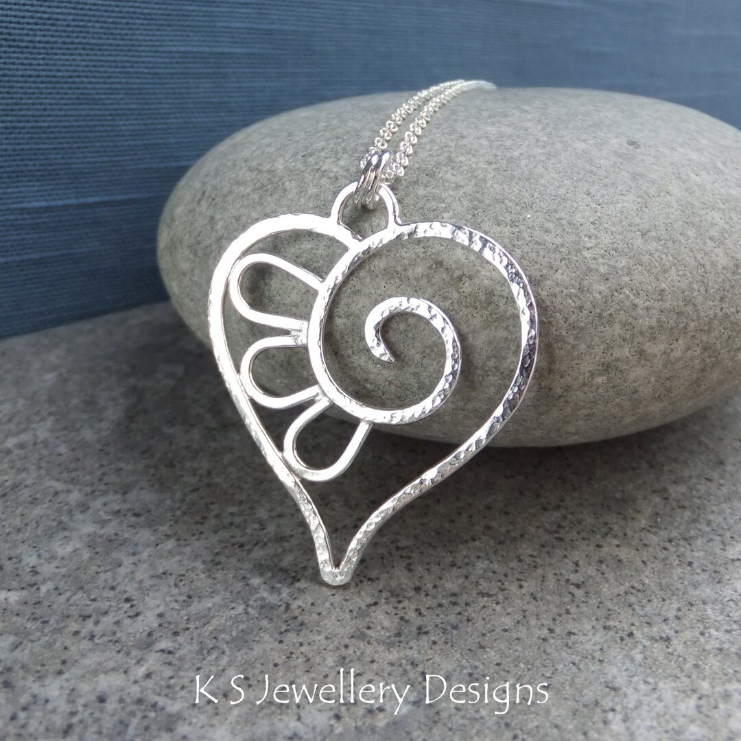 Swirl Petals Sterling Silver Wire Heart Pendant Necklace - Handmade ...