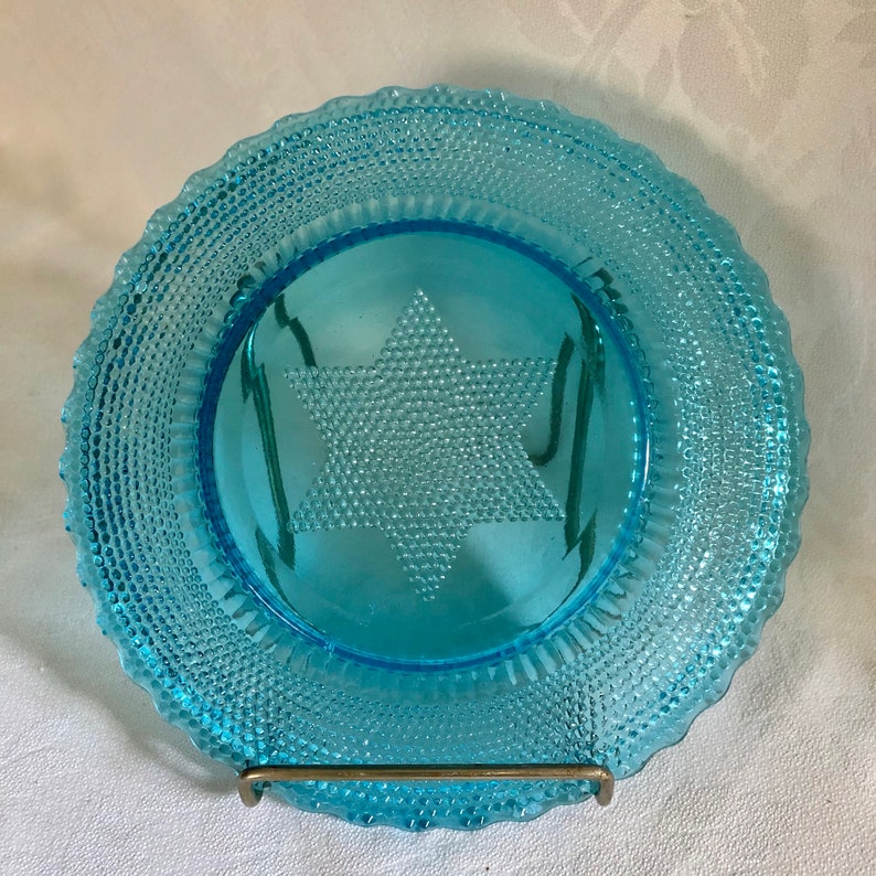 Blue Depression Glass Plate Star Pattern Beaded Hobnail Vintage 60s - Etsy