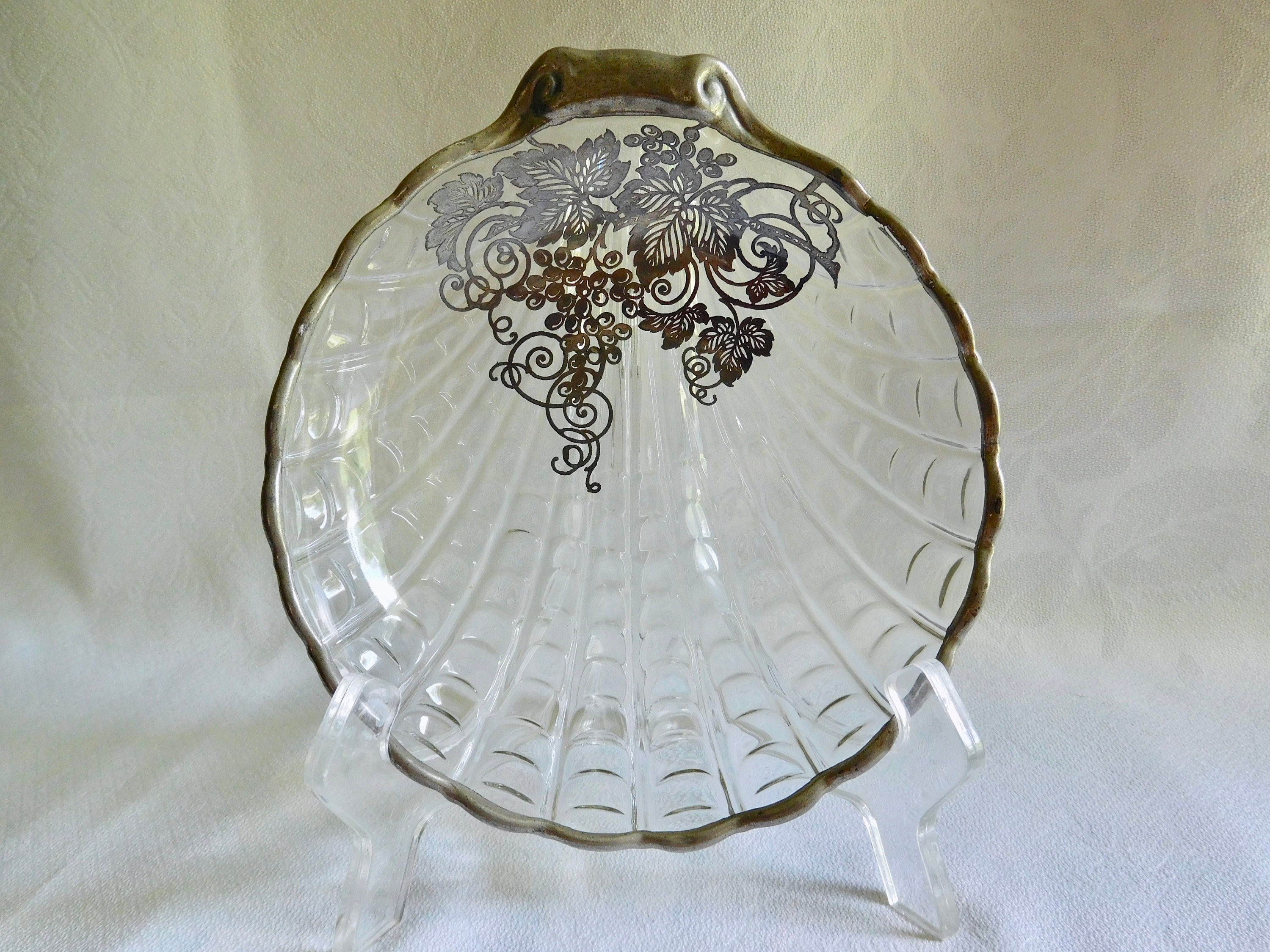 Vintage Silver Overlay Candy Dish Grapes and Vines Design Depression ...