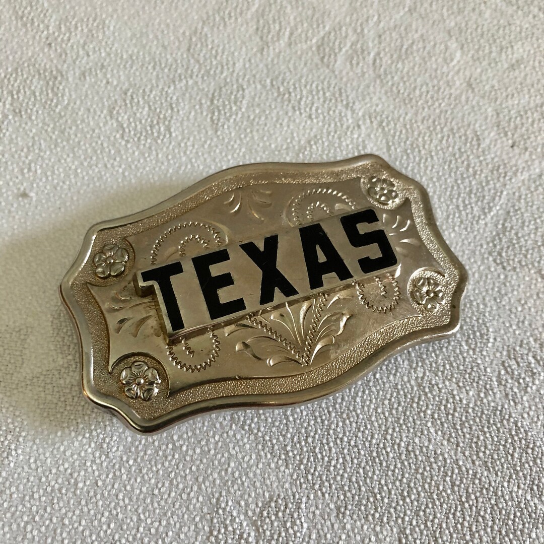 Belt Buckle Engraved Silver Metal and Enamel Texas Souvenir Two ...