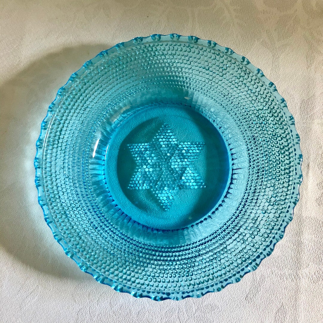 Blue Depression Glass Plate Star Pattern Beaded Hobnail Vintage 60s - Etsy