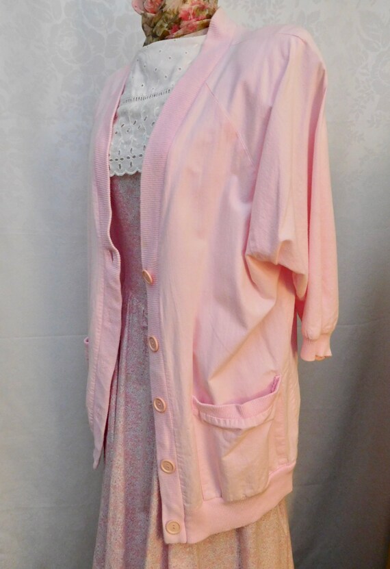 80s Oversize Boxy Blazer Pink Cotton with Ribbed Bord… - Gem