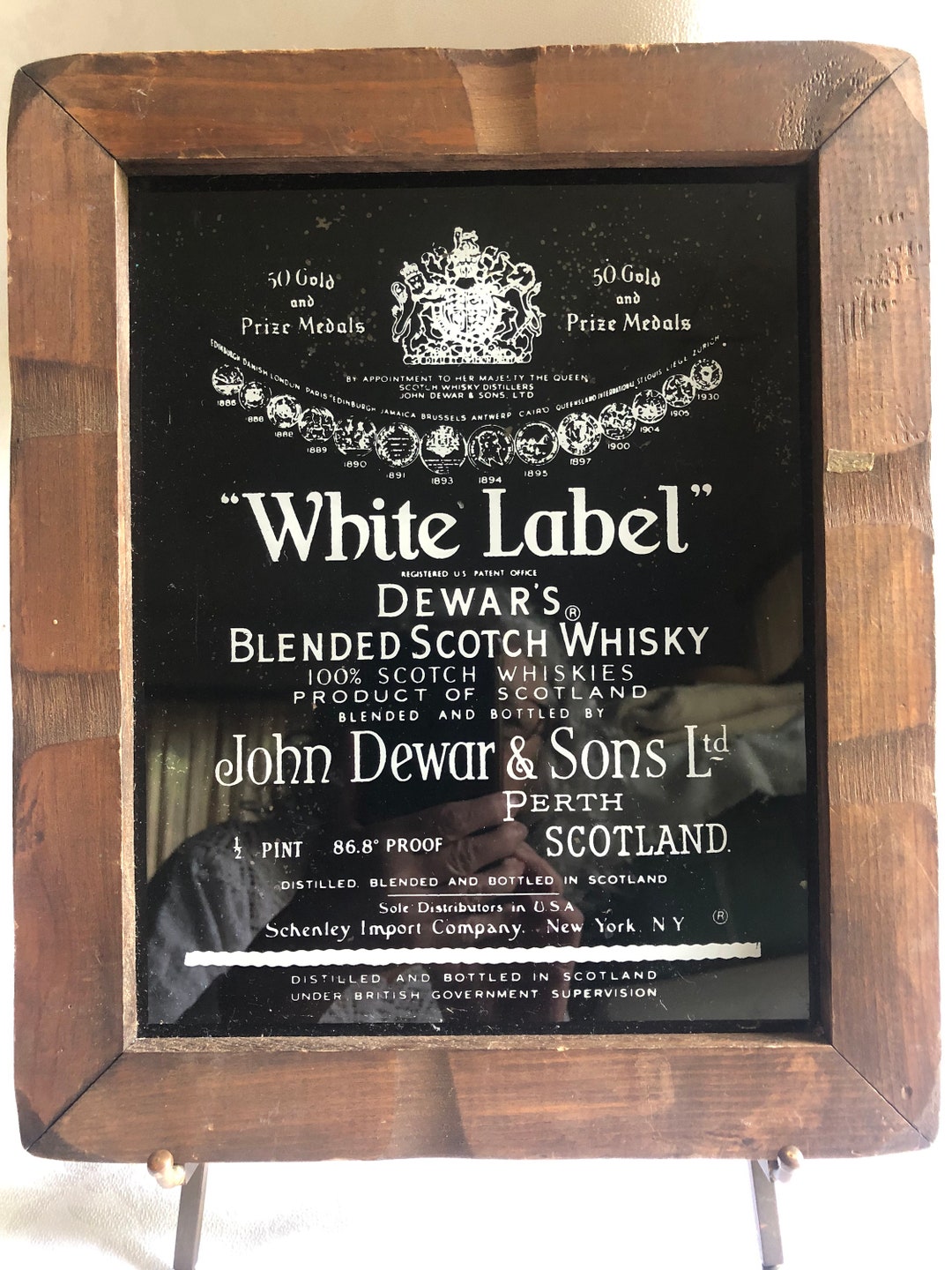 Glass Bar Sign Dewars White Label Scotch Whiskey Framed Advertising Art ...