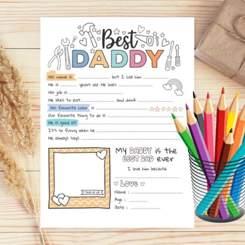 Best Daddy Printable Fathers Day Questionnaire Dad Gift From Kids, DIY ...