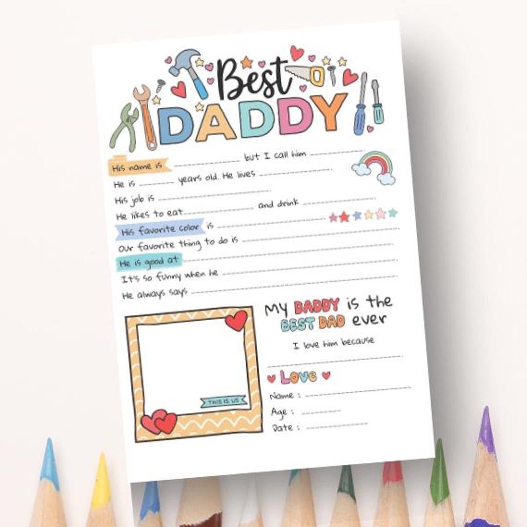 Best Daddy Printable Fathers Day Questionnaire Dad Gift From Kids, DIY ...