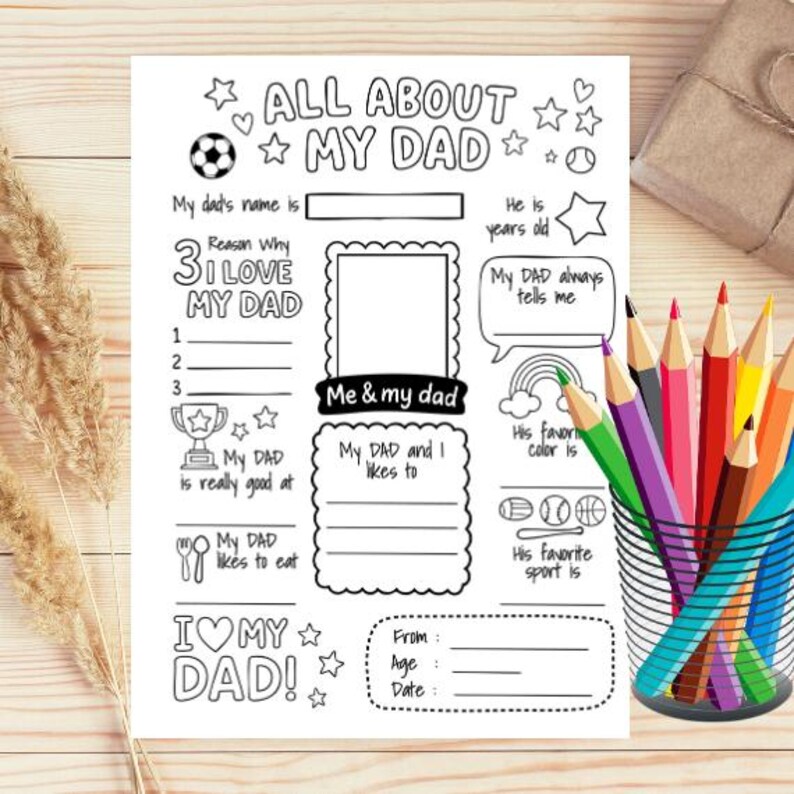 All About My Dad Printable Fathers Day Questionnaire Dad Gift From Kids ...