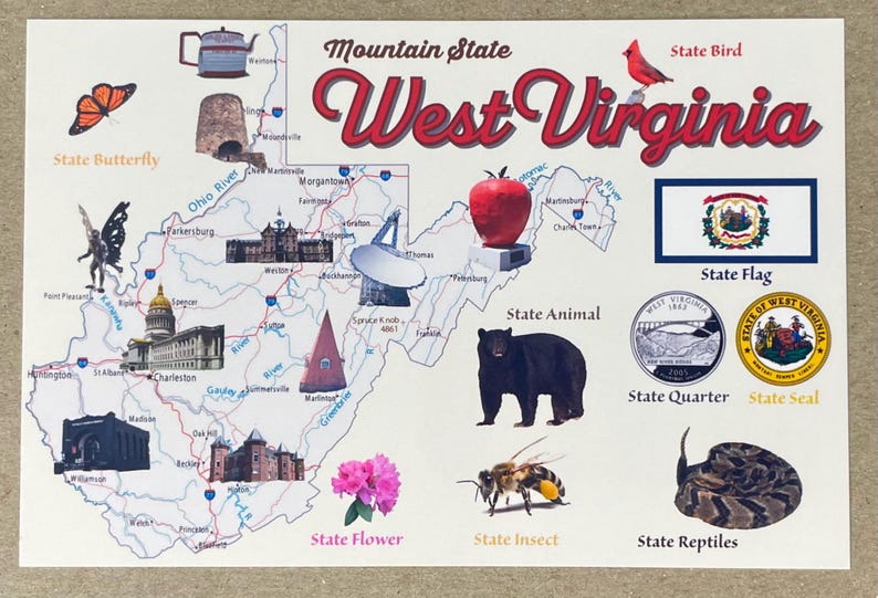 New Postcard 4x6 West Virginia State Map USA 50 States Map Series - Etsy