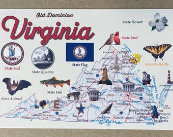 VIRGINIA Map Postcard - Etsy