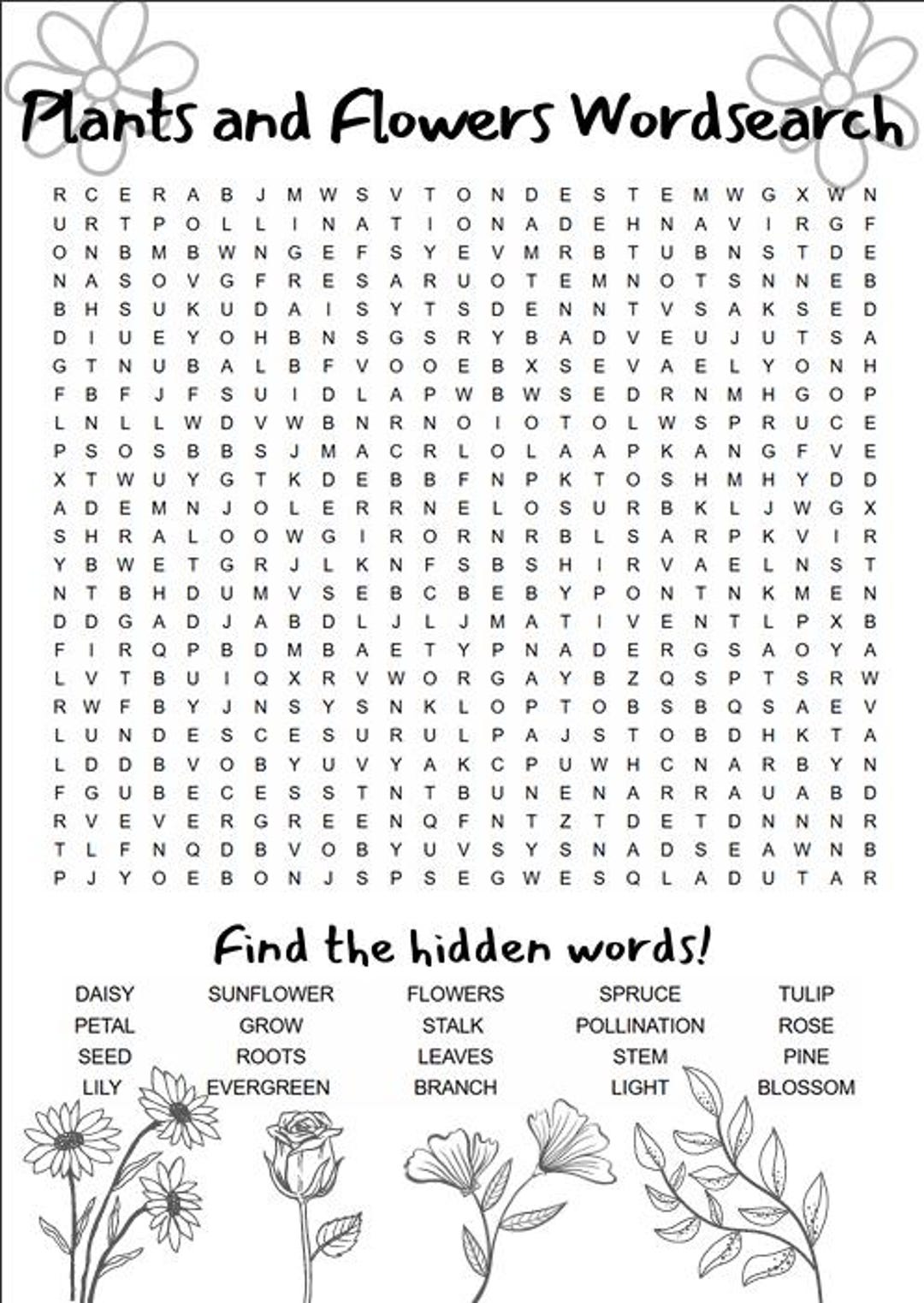 Plants and Flowers Wordsearch - Digital Download Only - Etsy