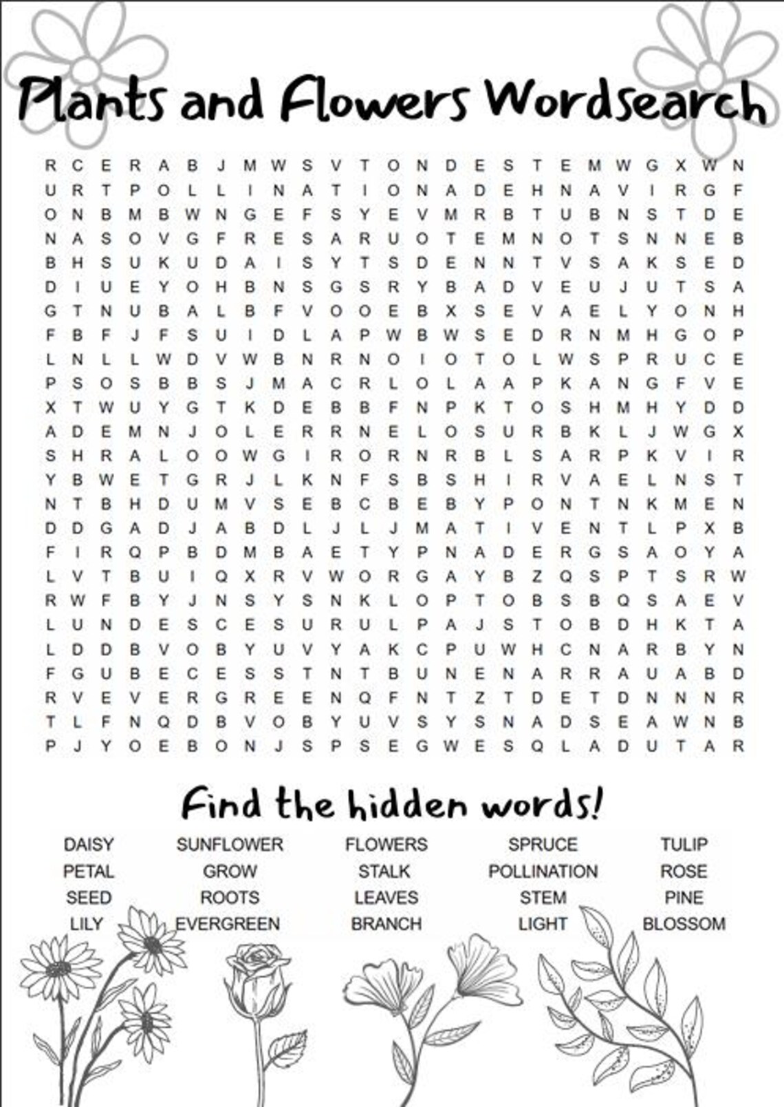 Plants and Flowers Wordsearch - Digital Download Only - Etsy