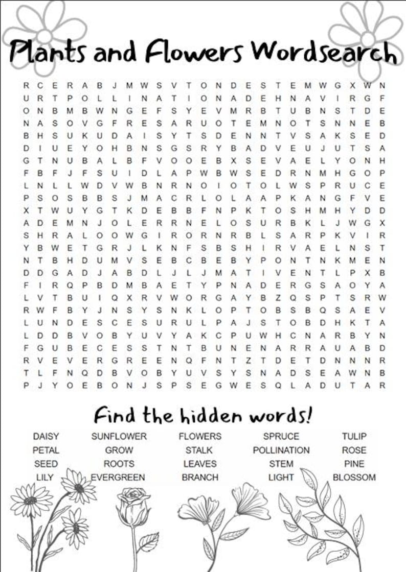 Plants and Flowers Wordsearch - Digital Download Only - Etsy