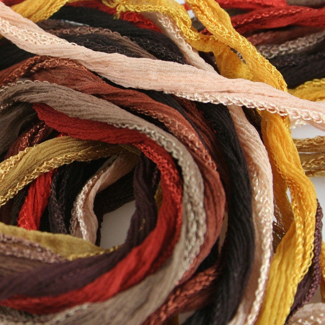 5 Pcs Pick Your Colors Hand Dyed Silk Ribbons Choose From Brown Tan ...