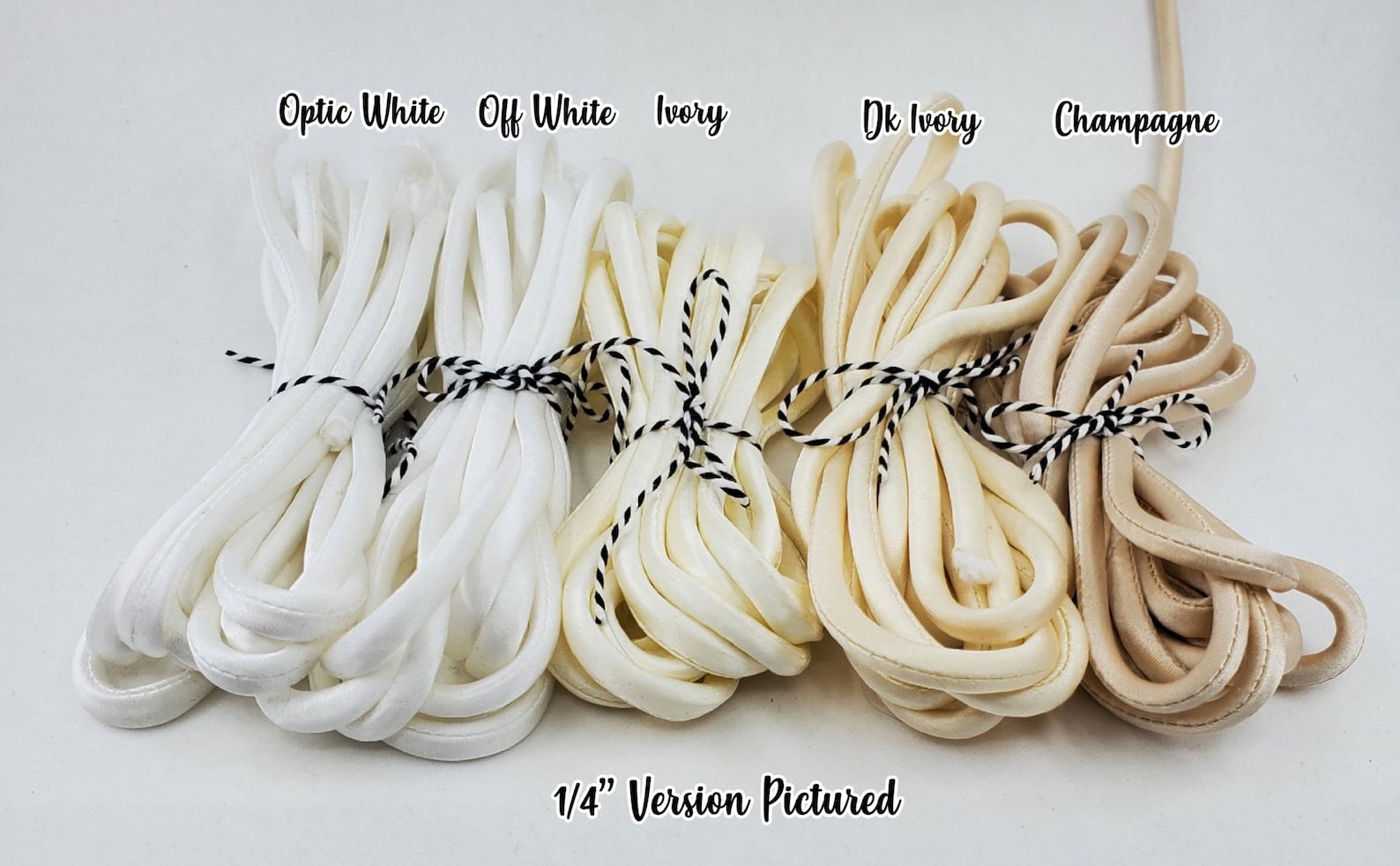 3 Yds 1/4" Silk Cord CHOOSE: Optic White, off White, Ivory, Dk Ivory or ...