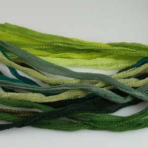 5 Ea Green Silk Fairy Ribbon Hand Dyed Pick Your Colors - Etsy