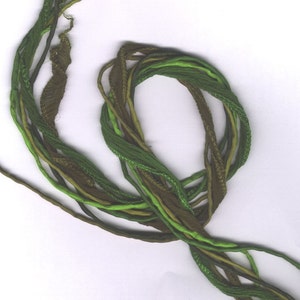Green Mix - Silk Cord and Fairy Ribbon - Etsy