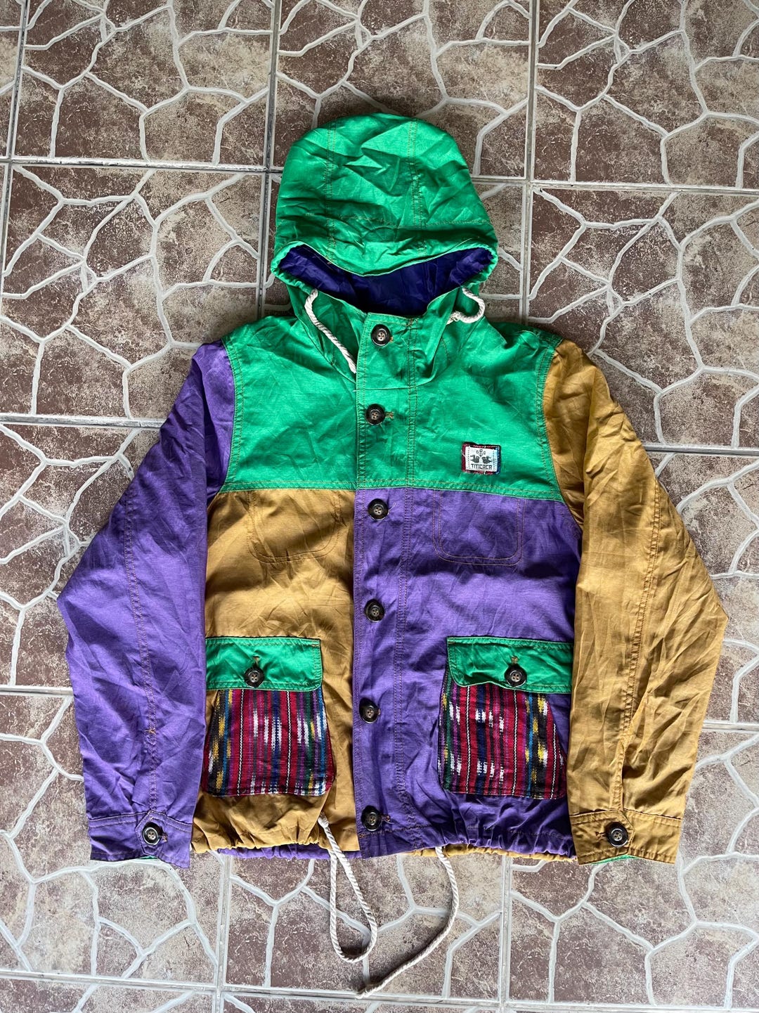 VINTAGE TITICACA NAVAJO Color Block Multicolor Button Zipper Japanese ...
