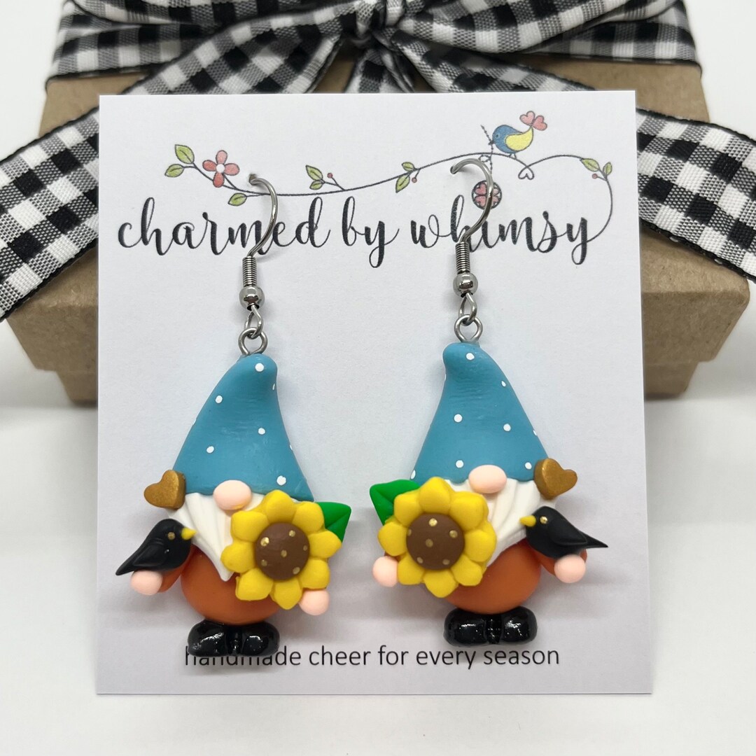 Sunflower Gnome With Light Skin Dangle Earrings - Etsy