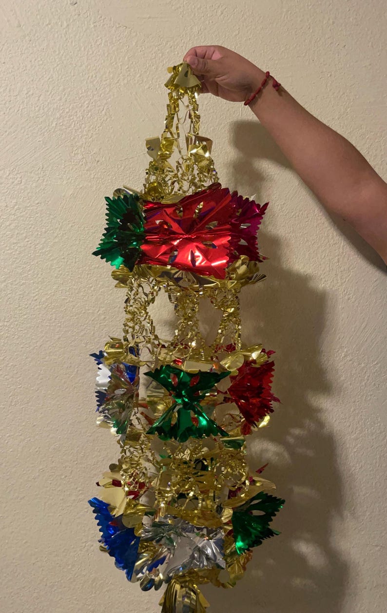 Mexican Vintage Tinsel Foil Posada Chandelier Decoration. Mexican ...