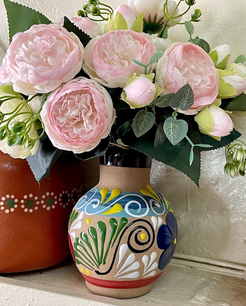 Mexican Flower Vase.jarro Flower Vase, Hand Painted. Mexican Clay ...