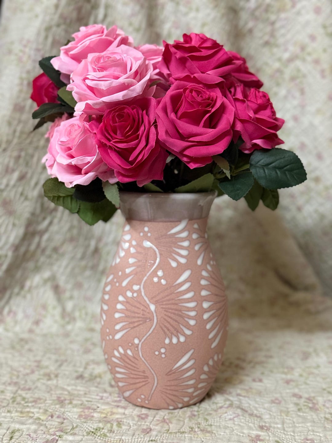 Mexican Pink Talavera Flower Vase. Flower Vase, Hand Painted. Mexican ...