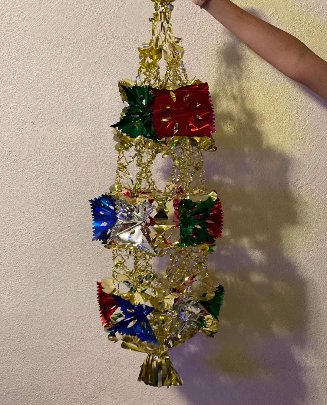 Mexican Vintage Tinsel Foil Posada Chandelier Decoration. Mexican ...