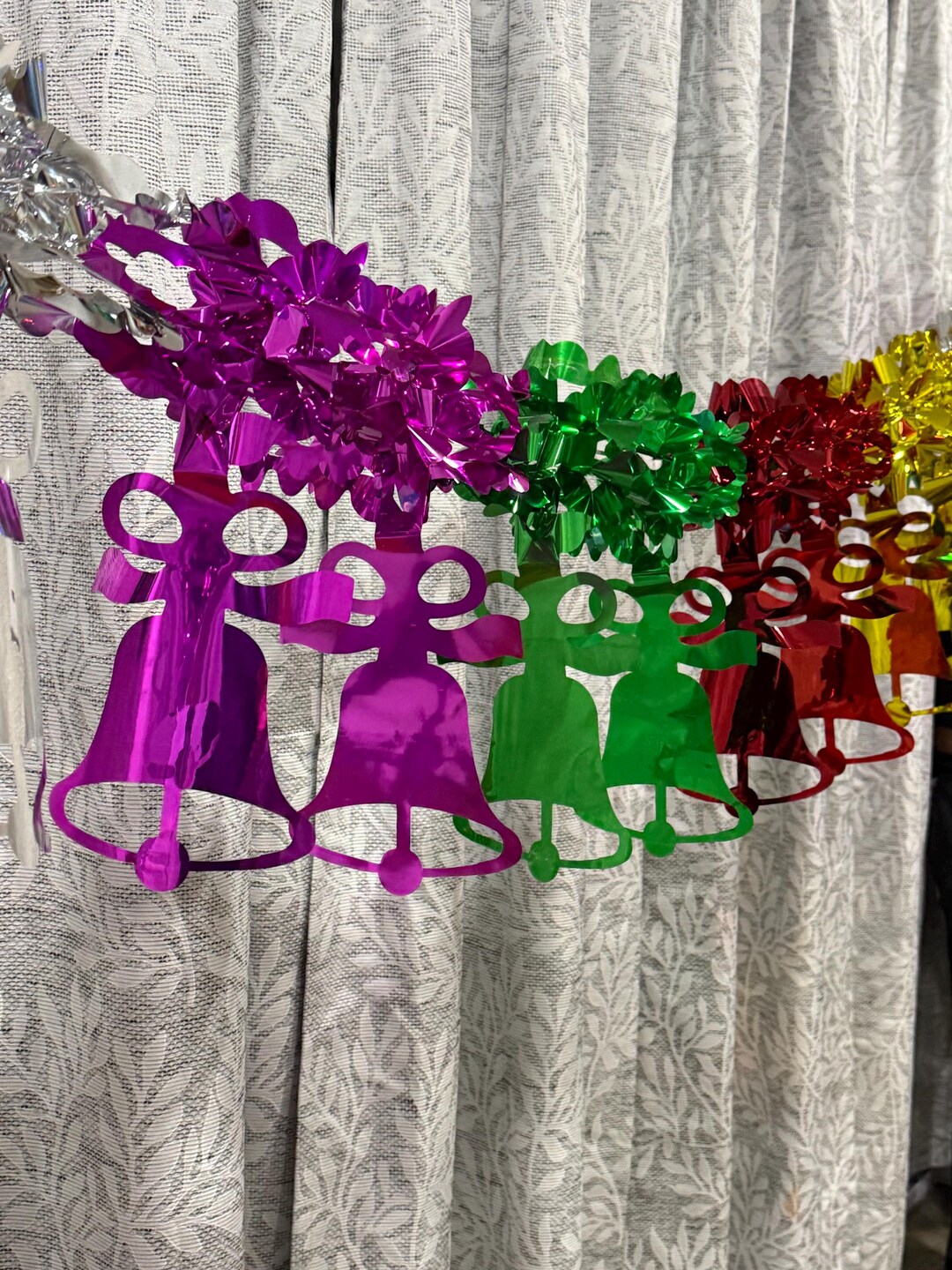 Vintage Tinsel Foil Posada Garland - Mexican Christmas Bell Decor (2 ...