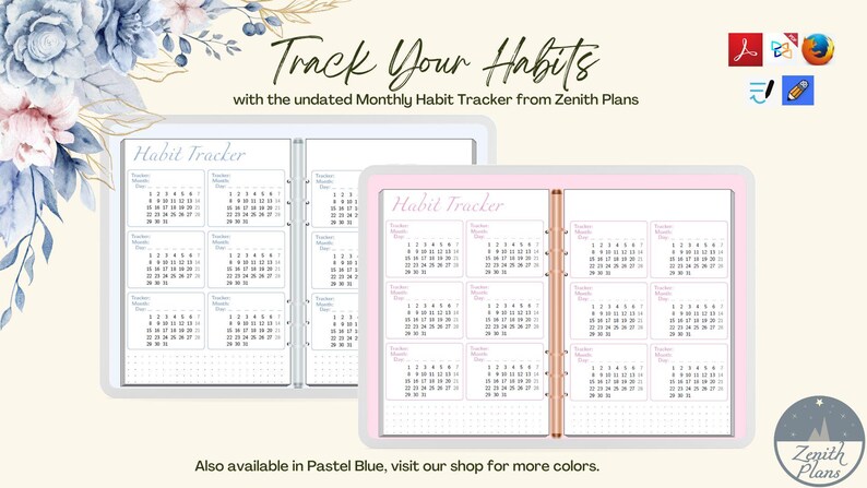 12-month Digital & Printable Habit Tracking PDF, Undated Tracking Sheet ...