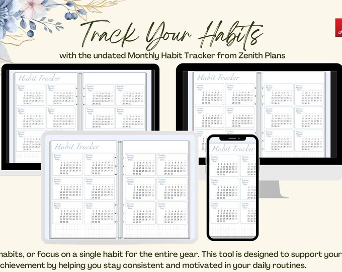 12-month Digital & Printable Habit Tracking PDF, Undated Tracking Sheet ...
