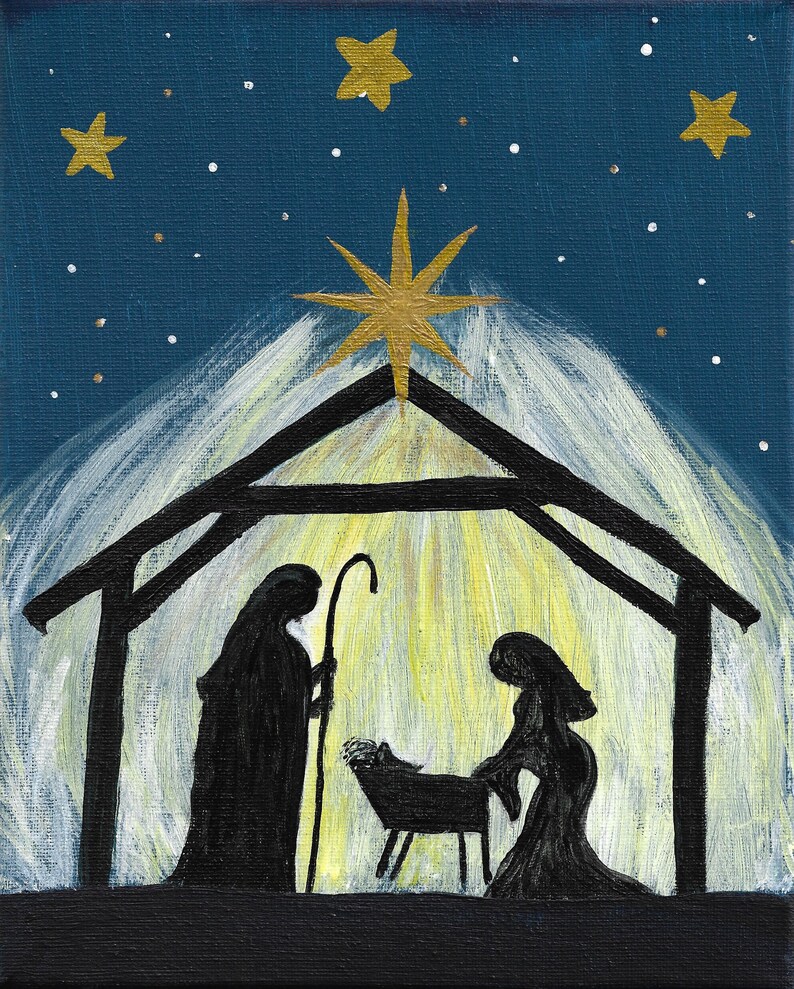 Nativity Scene, Mary, Joseph and Baby Jesus Christmas Acrylic Painting ...